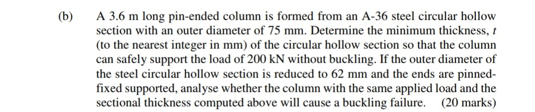 Solved A 3.6 m long pin-ended column is formed from an A-36 | Chegg.com