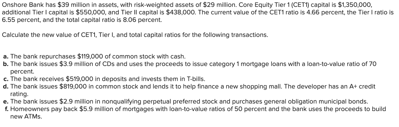 Solved Please calculate the CET1 Ratio, Tier 1 Ratio, Total | Chegg.com