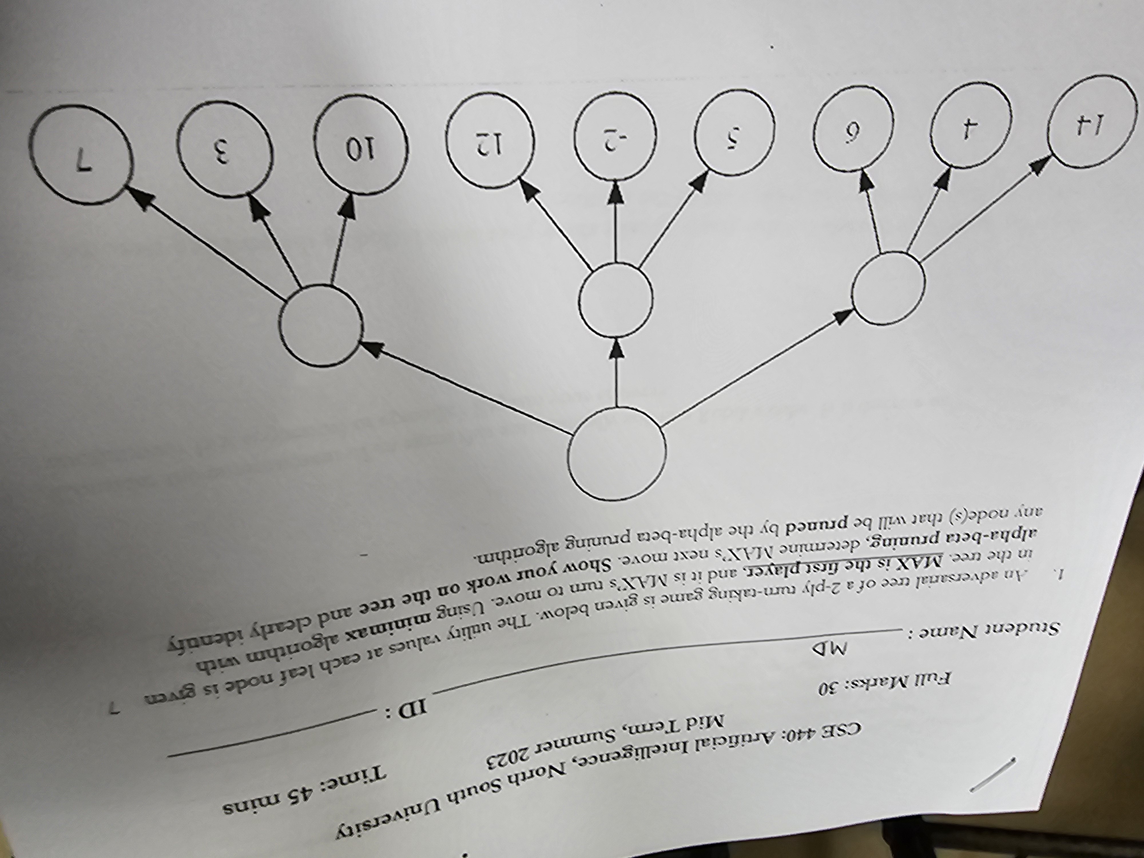 CSE 440: Arrificial Intelligence, North South | Chegg.com