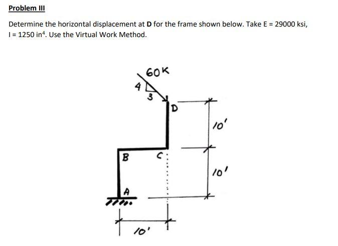 Solved Problem III Determine the horizontal displacement at | Chegg.com
