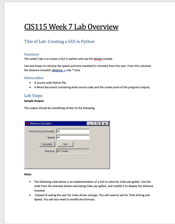 Solved CIS115 Week 7 Lab Overview Title of Lab: Creating a | Chegg.com