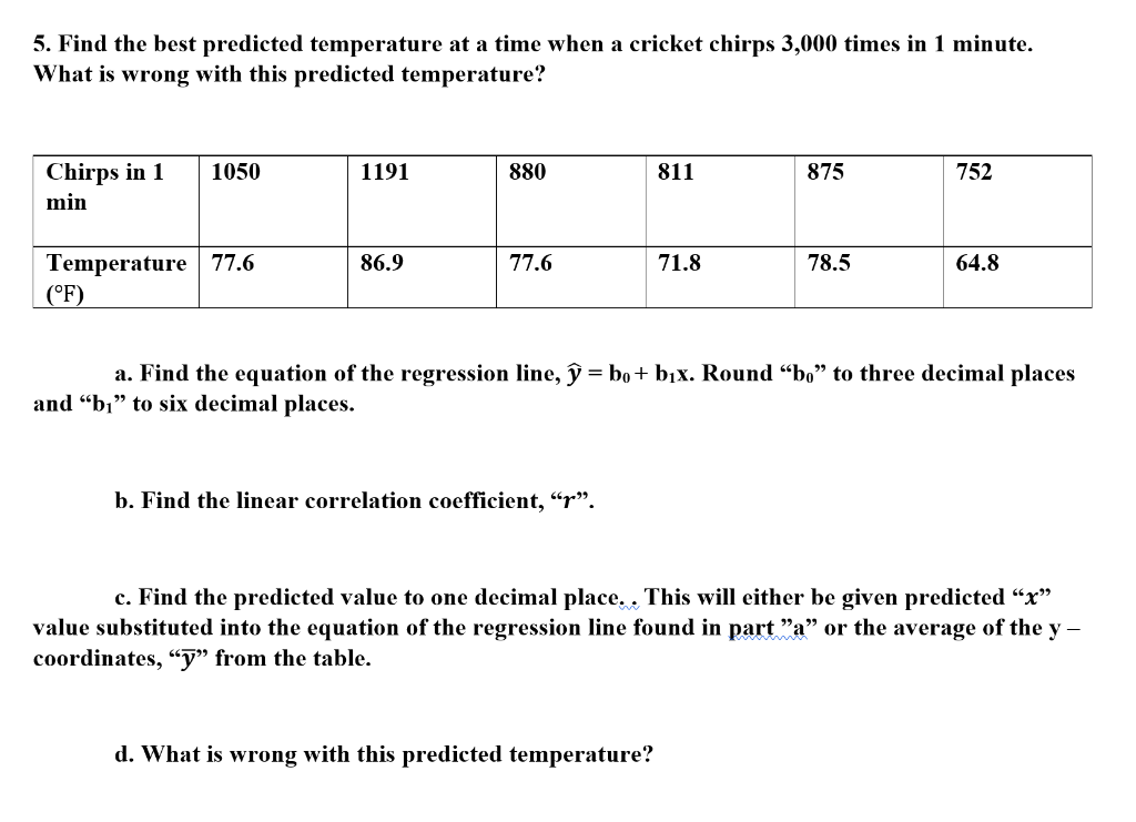 Solved 5. Find the best predicted temperature at a time when | Chegg.com
