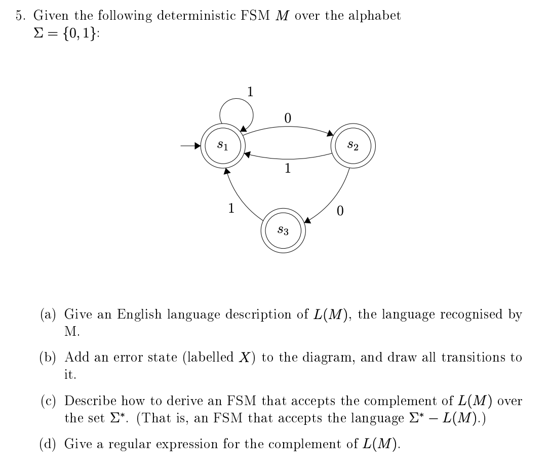 Solved 5. Given the following deterministic FSM M over the | Chegg.com