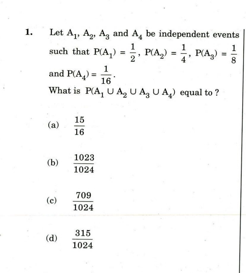 Solved 1. Let A1,A2,A3 and A4 be independent events such | Chegg.com
