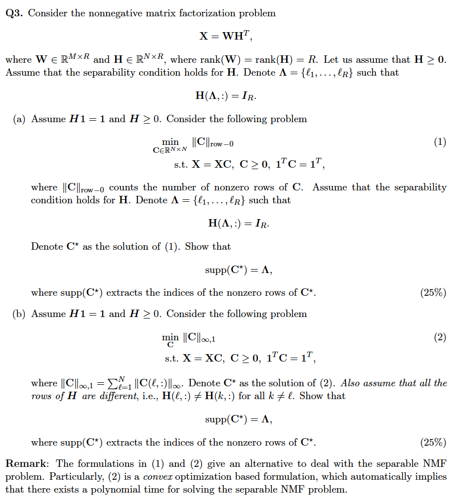 Q3. Consider the nonnegative matrix factorization | Chegg.com