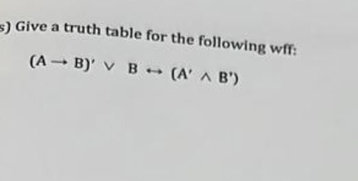 Solved Give a truth table for the following wff: | Chegg.com
