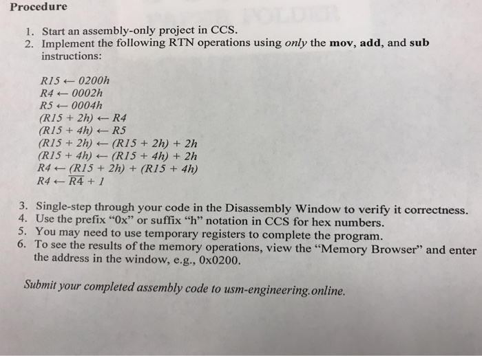 Solved Procedure 1. Start an assembly-only project in CCS 2. | Chegg.com