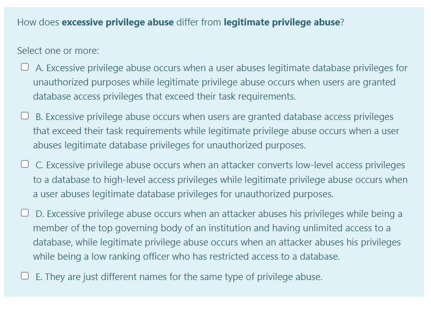 Solved How does excessive privilege abuse differ from | Chegg.com