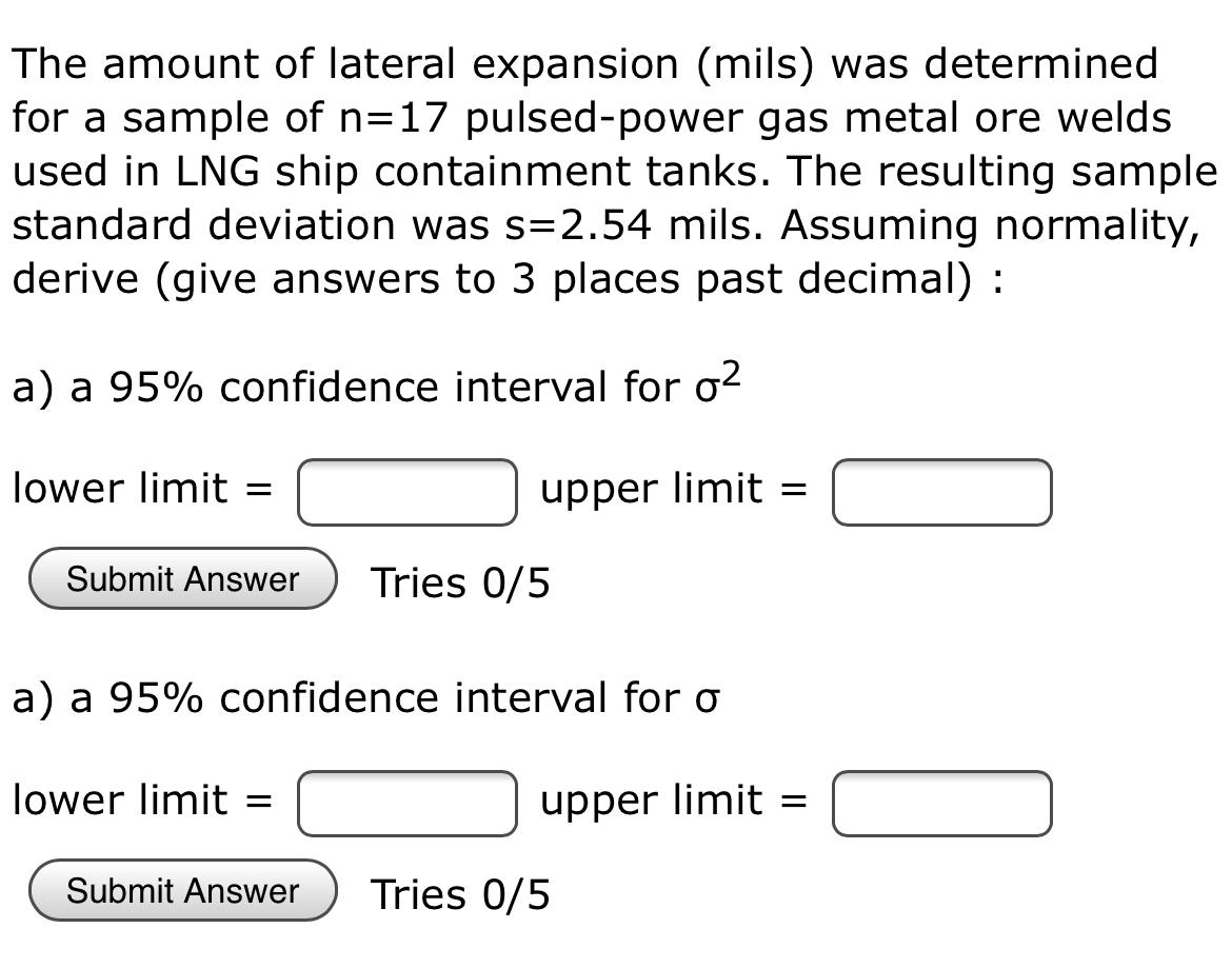Solved The amount of lateral expansion (mils) was determined | Chegg.com