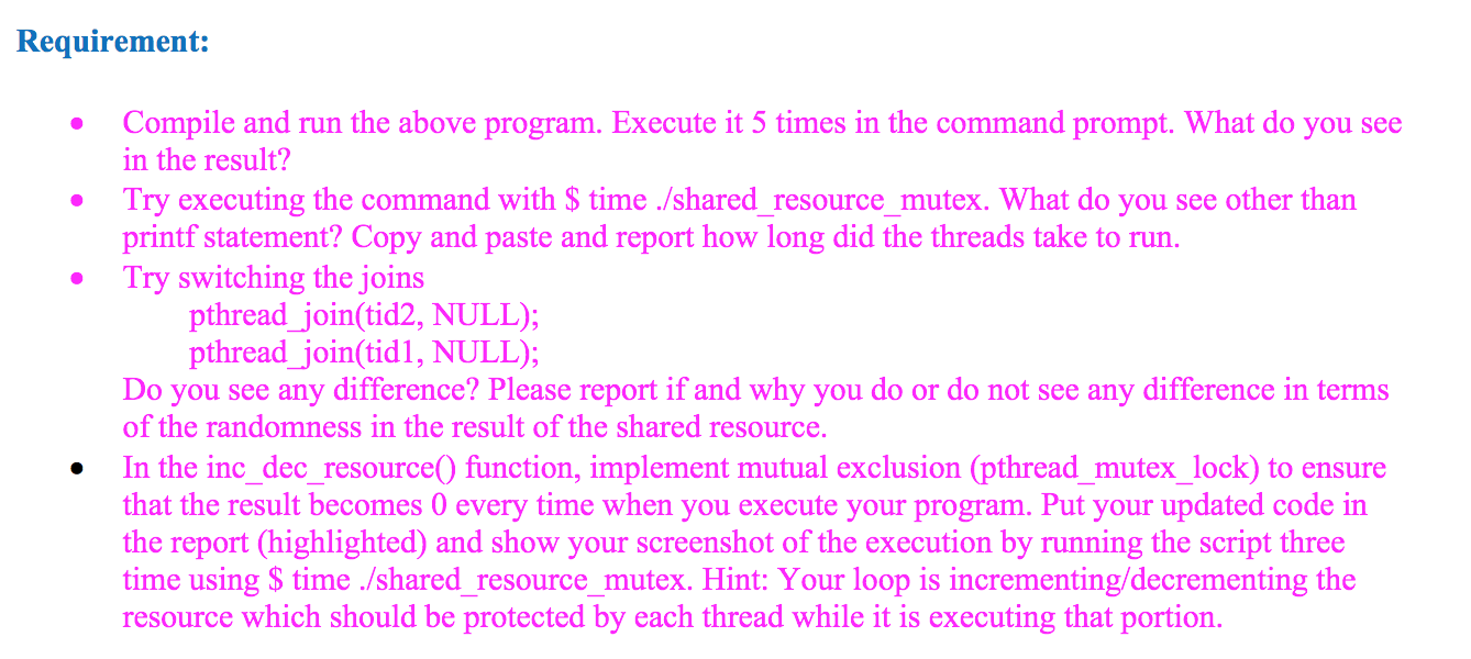 Solved 2 Synchronization Using Pthreads Mutex The Program