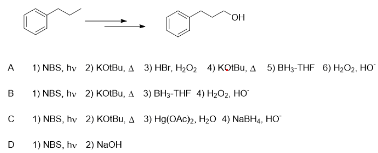 Solved A 1) NBS, hv 2) KOtBu,Δ 3) HBr,H2O2 4) KOtBu,Δ 5) | Chegg.com