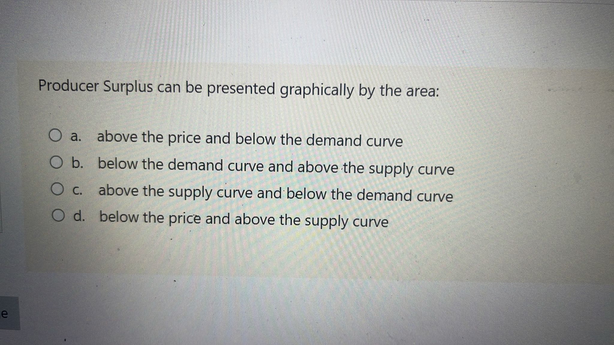 Solved Producer Surplus can be presented graphically by the | Chegg.com