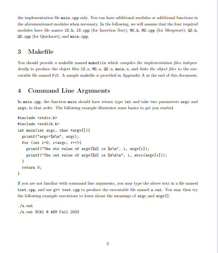 CSE310 Project 1: Modular Design, File I/O, Memory | Chegg.com