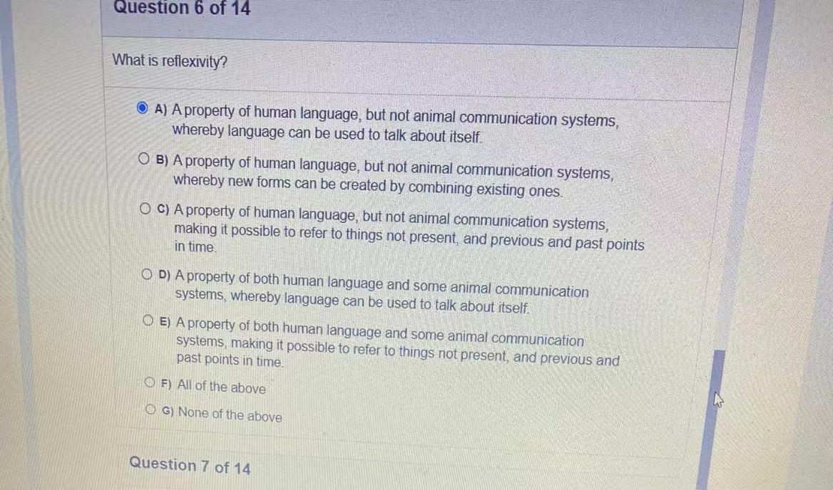 Question 1 of 14 The idea that language is "innate" | Chegg.com