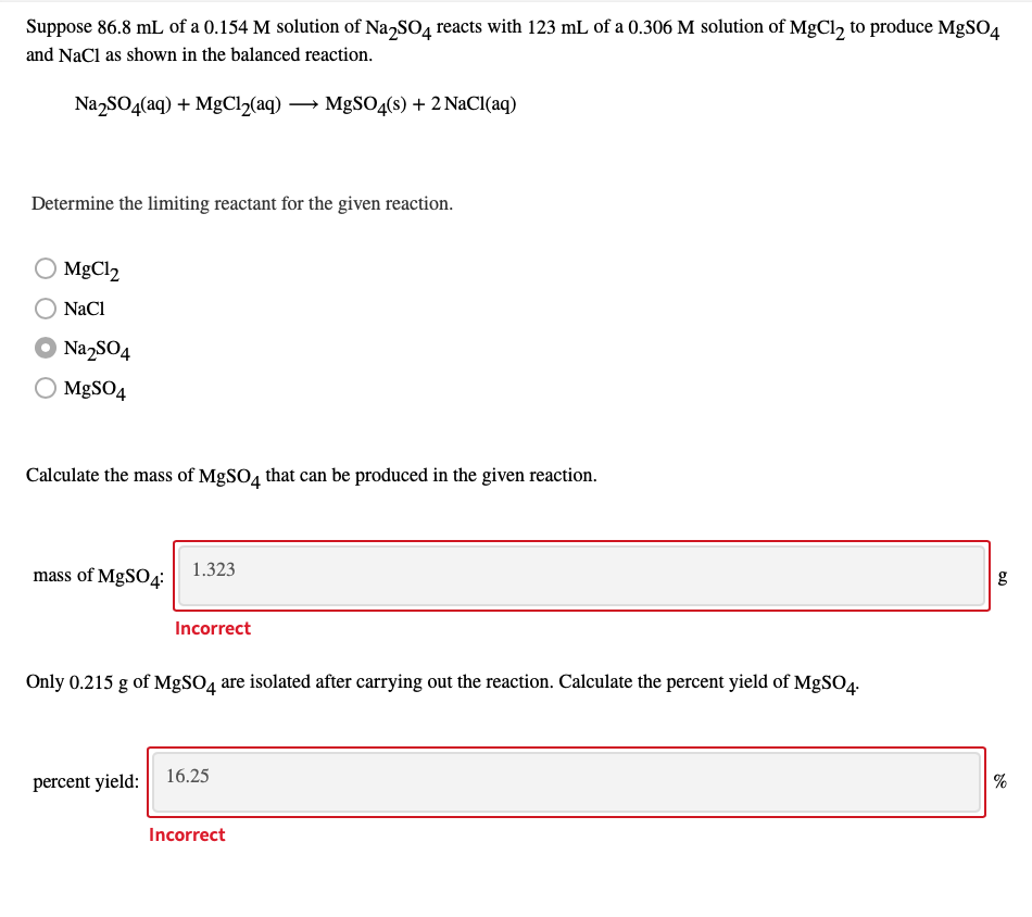 Solved Suppose 86.8 mL of a 0.154 M solution of Na2SO4 | Chegg.com