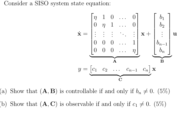 Consider a SISO system state | Chegg.com