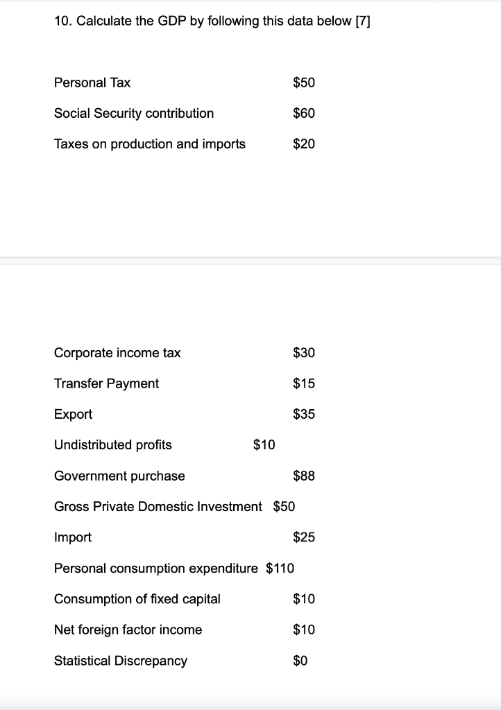 Solved 9. Price of Goods Quantity produced A = $5 100 B = $6 | Chegg.com