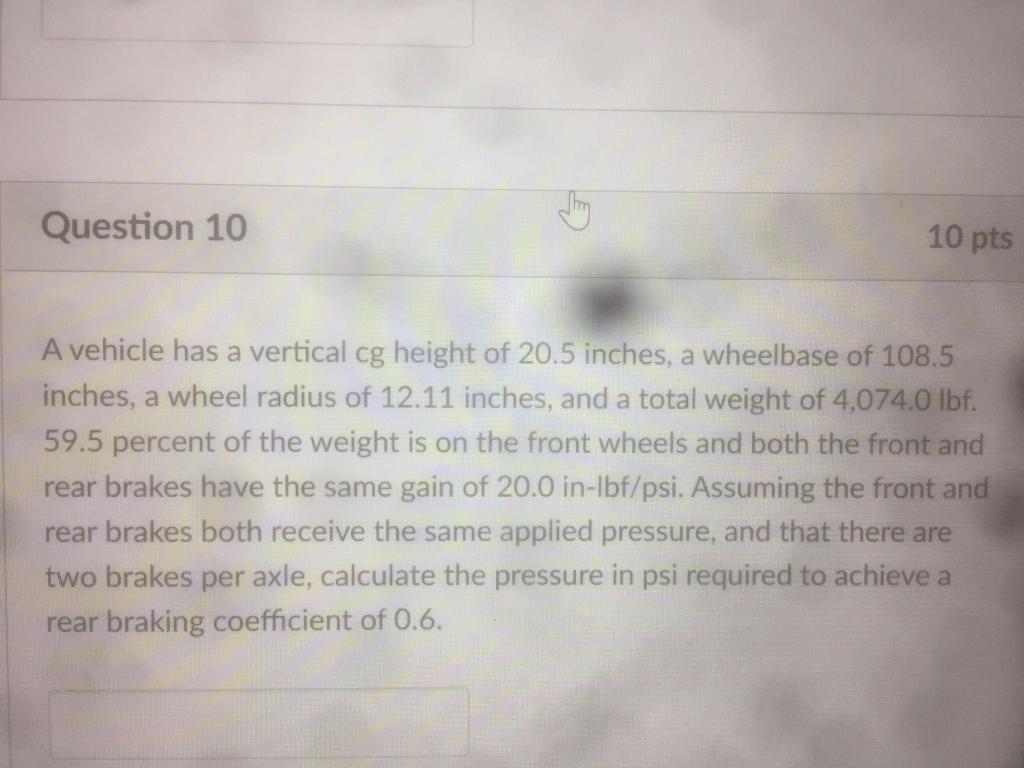 Solved A vehicle has a vertical cg height of 20.5 inches, a | Chegg.com