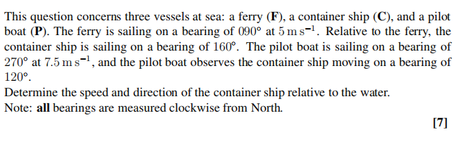 Solved This question concerns three vessels at sea: a ferry | Chegg.com