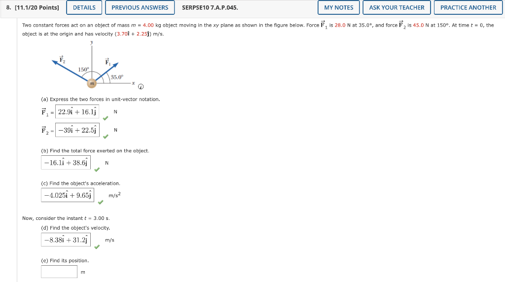 Solved Abject Is At The Origin And Has Velocity Chegg