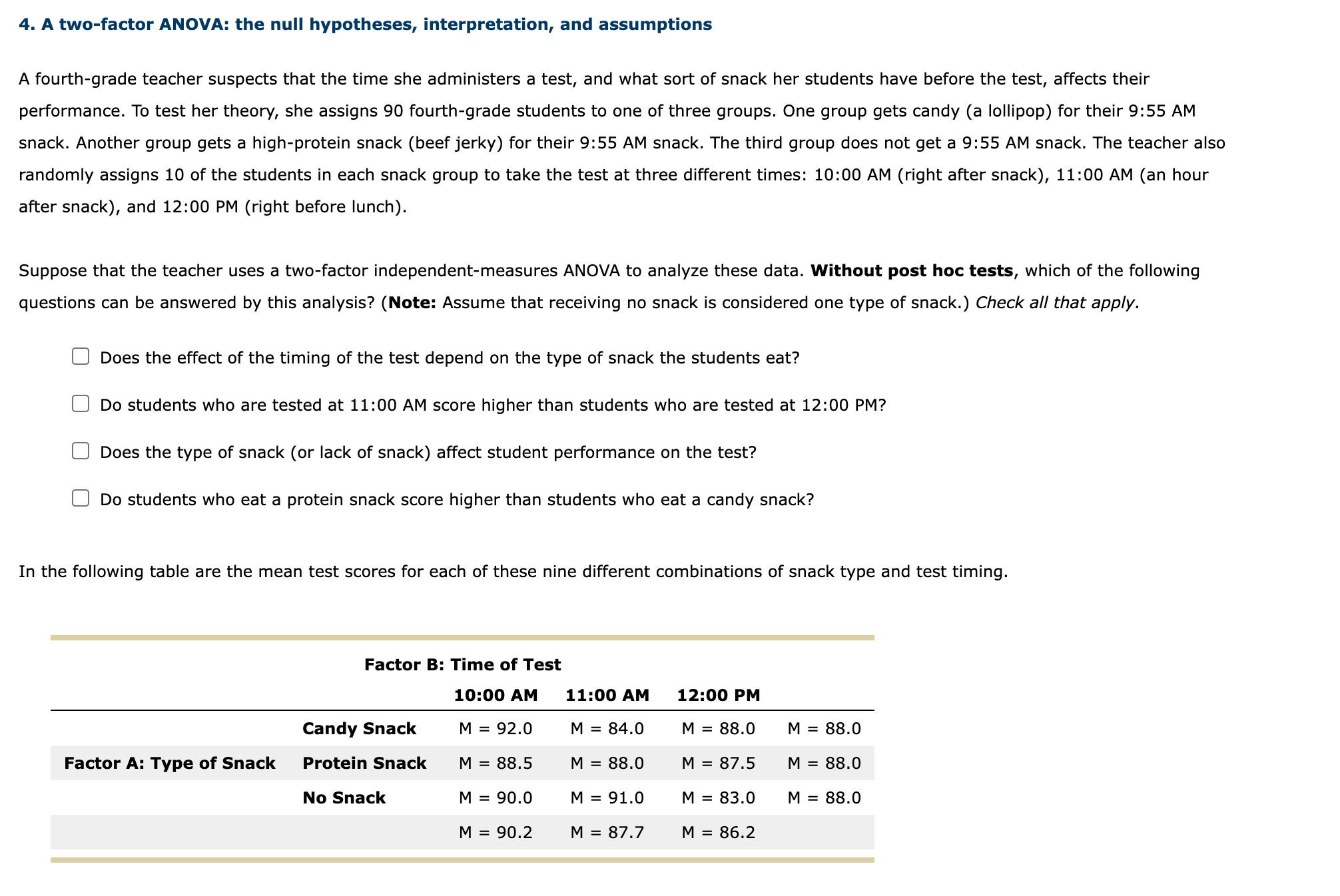 Solved 4. A two-factor ANOVA: the null hypotheses, | Chegg.com