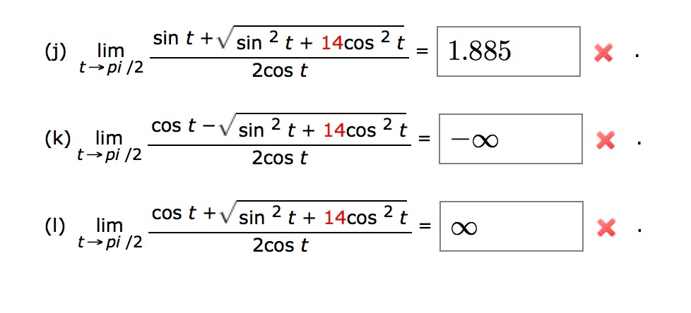 Solved sin t sin 2 t 14cost j) im 1,885 tpi /2 2cos t (k) mC | Chegg.com