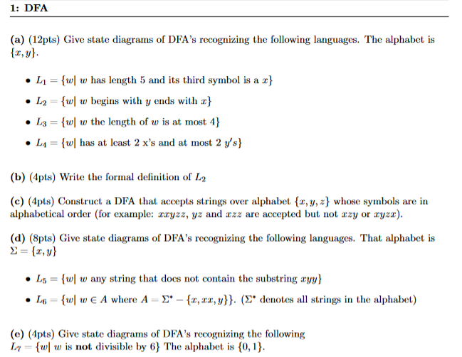 Solved (a) (12pts) Give state diagrams of DFA's recognizing | Chegg.com