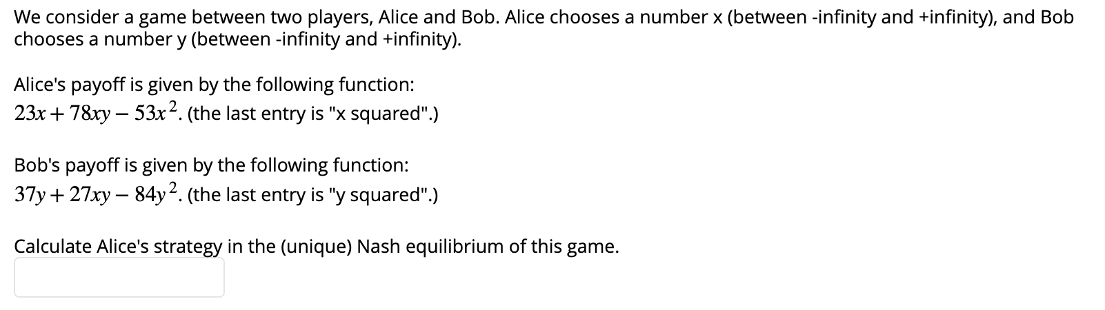 Solved We consider a game between two players, Alice and | Chegg.com