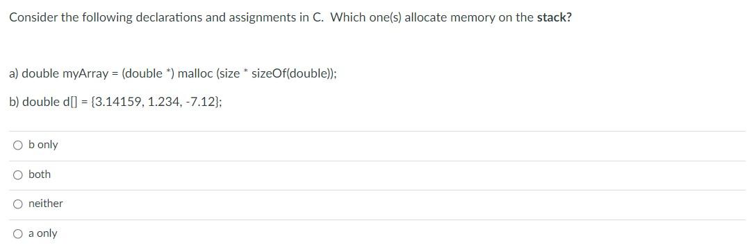 Solved Consider the following declarations and assignments | Chegg.com