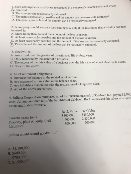 Solved Gain contingencies usually are recognized in a | Chegg.com
