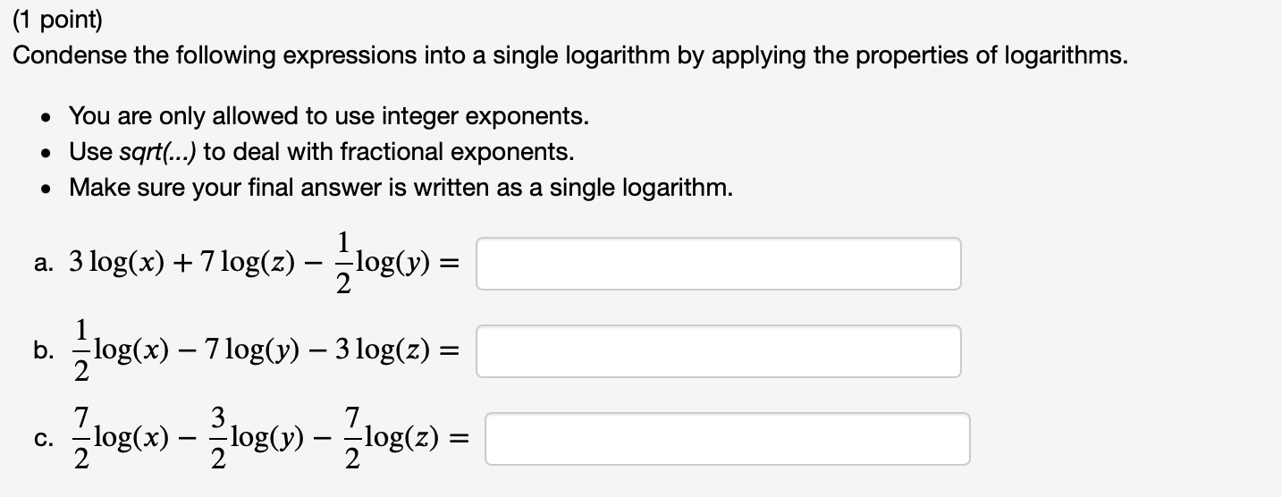 Solved (1 point) Rewrite the following logarithms in | Chegg.com