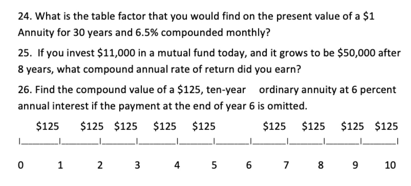 Solved 24. What is the table factor that you would find on | Chegg.com