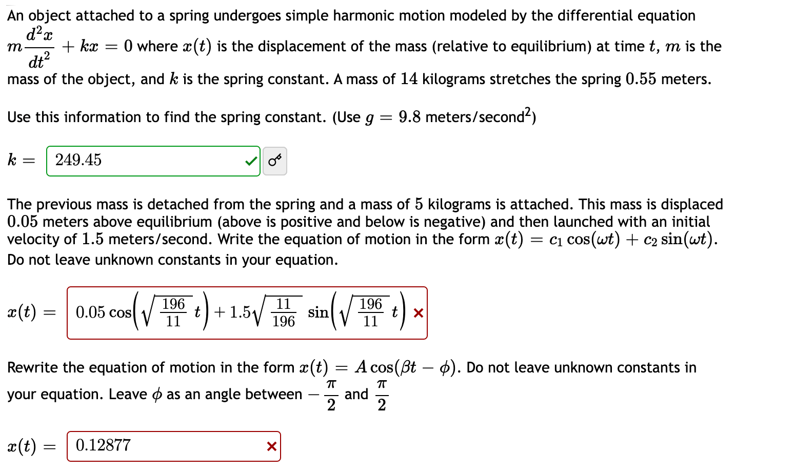 Solved dax An object attached to a spring undergoes simple | Chegg.com