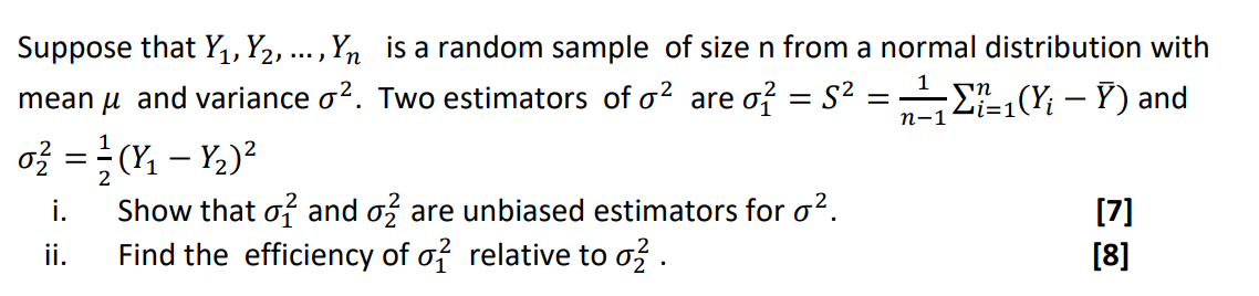 Solved Suppose that Y1,Y2,…,Yn is a random sample of size n | Chegg.com