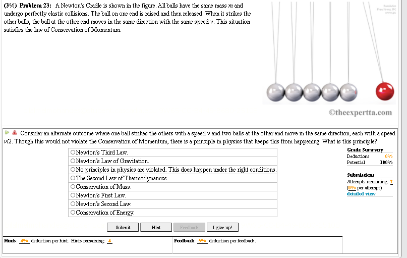 Solved (3%) Problem 23: A Newton's Cradle is shown in the | Chegg.com