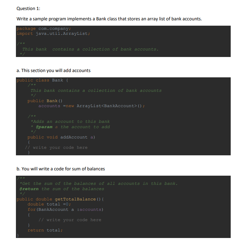 Solved Question 1: Write a sample program implements a Bank | Chegg.com