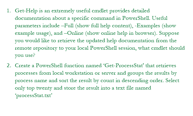 Solved 1. Get-Help is an extremely useful cmdlet provides | Chegg.com