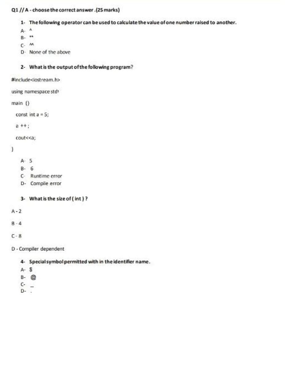 Solved Q1 // A-choose the correct answer.(25 marks) 1. The | Chegg.com