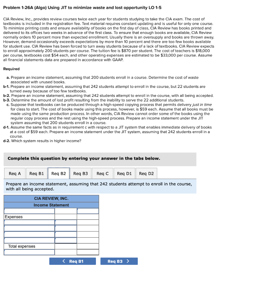 Solved Problem 1-26A (Algo) Using JIT to minimize waste and | Chegg.com