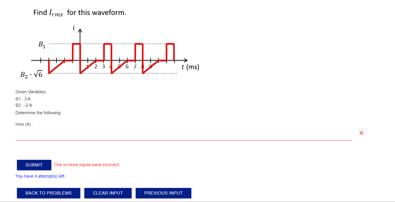 Solved Find Irms for this waveform. B1 LA 1 2 3 4 5 6 7 t | Chegg.com