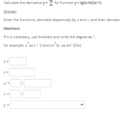 Solved Calculate the derivative y=dxdy for function | Chegg.com
