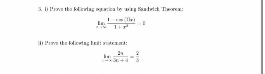 Solved 3. i) Prove the following equation by using Sandwich | Chegg.com
