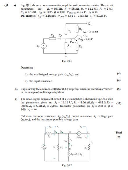QI Fig. QI.1 shows a common-emitter amplifier with an | Chegg.com