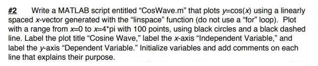Solved #2 Write a MATLAB script entitled "CosWave.m" that | Chegg.com