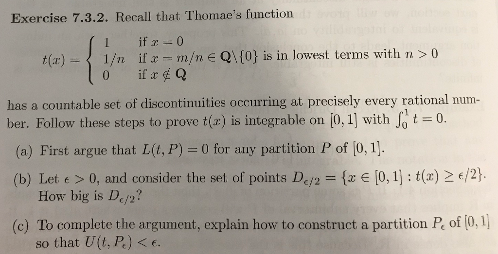 Solved Exercise 7.3.2. Recall that Thomae's function t(x)1/n | Chegg.com