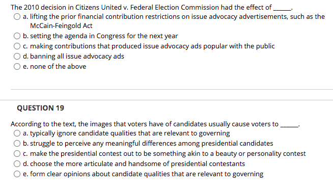 Solved The 2010 decision in Citizens United v. Federal | Chegg.com