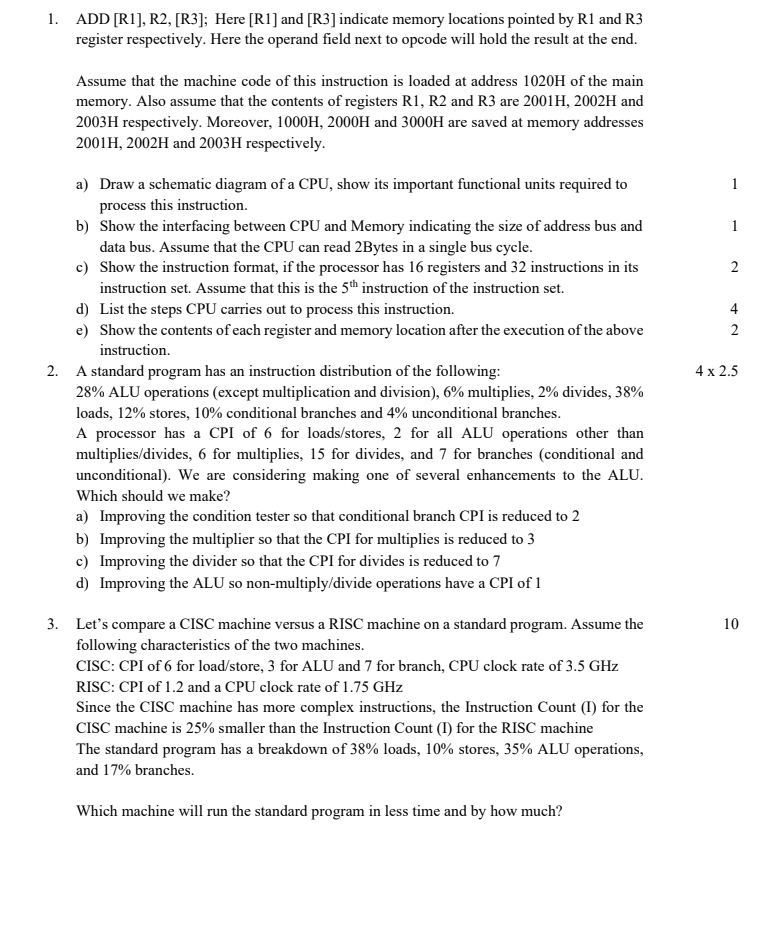 1. ADD [R1], R2, [R3]; Here [R1] and [R3] indicate | Chegg.com