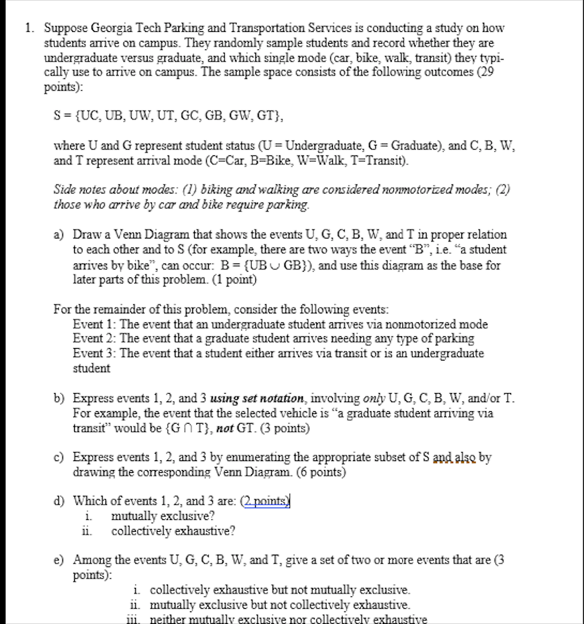 Solved 1. Suppose Georgia Tech Parking and Transportation | Chegg.com