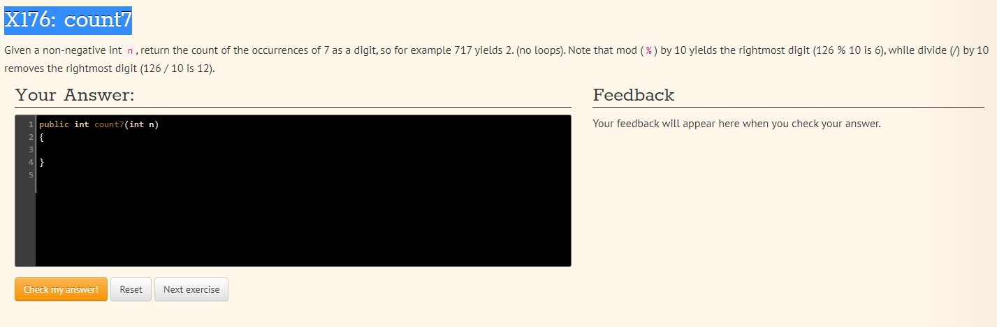 Solved X176: count7 Given a non-negative int n, return the | Chegg.com