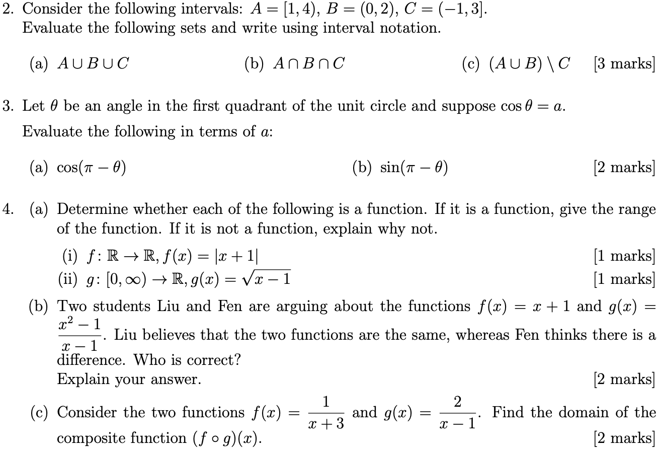 Solved 2. Consider the following intervals: A = [1, 4), B = | Chegg.com